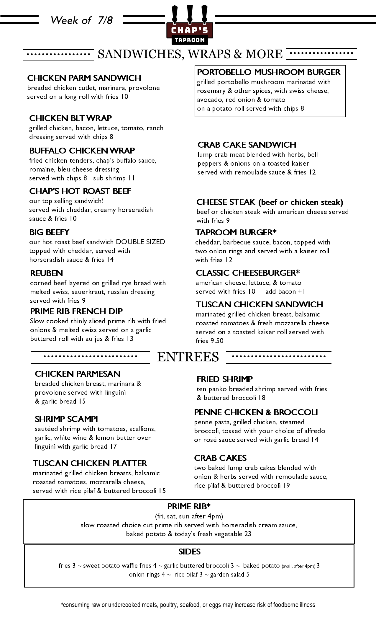 Green Phase Menu | Chaps Taproom