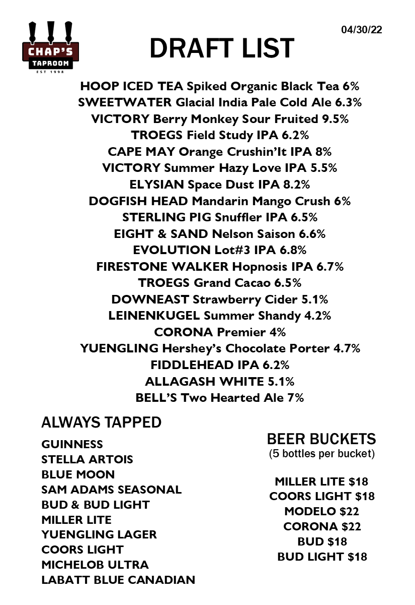 Taplist | Chaps Taproom